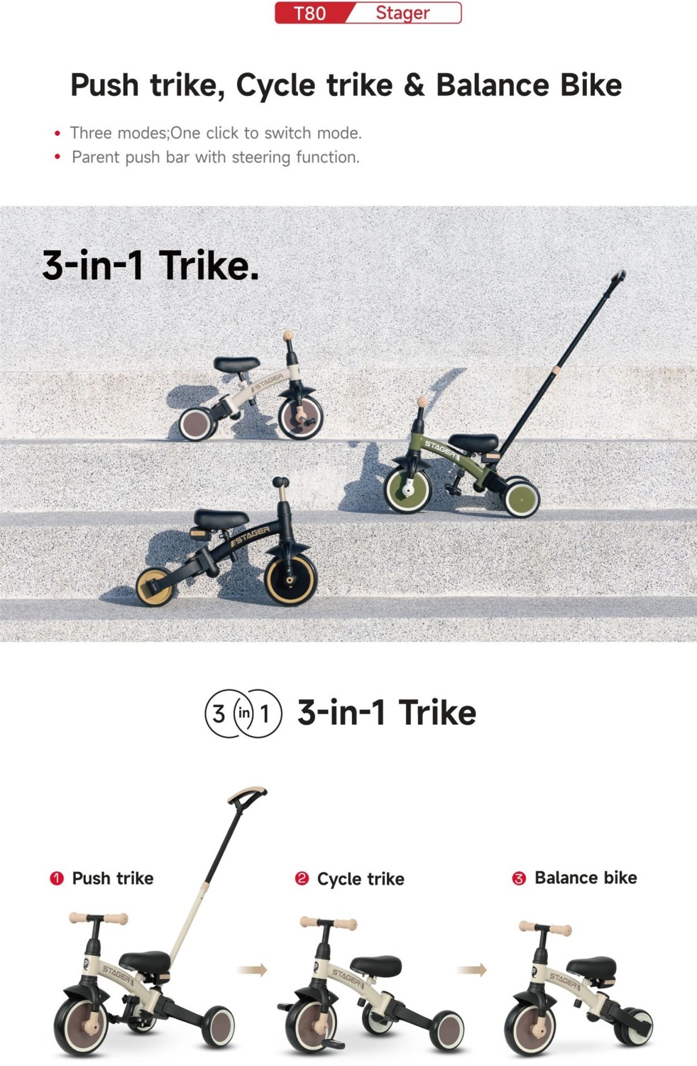 ≡ Велосипед-біговел QPLAY Stager 3в1 Dark Green (T80STAGERDarkGreen ...